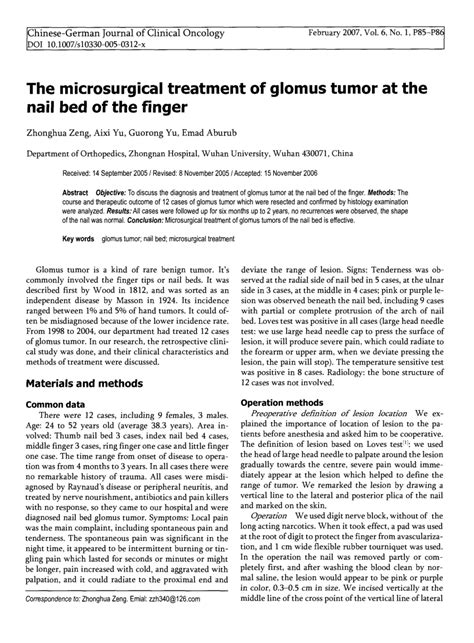 Pdf The Microsurgical Treatment Of Glomus Tumor At The Nail Bed Of