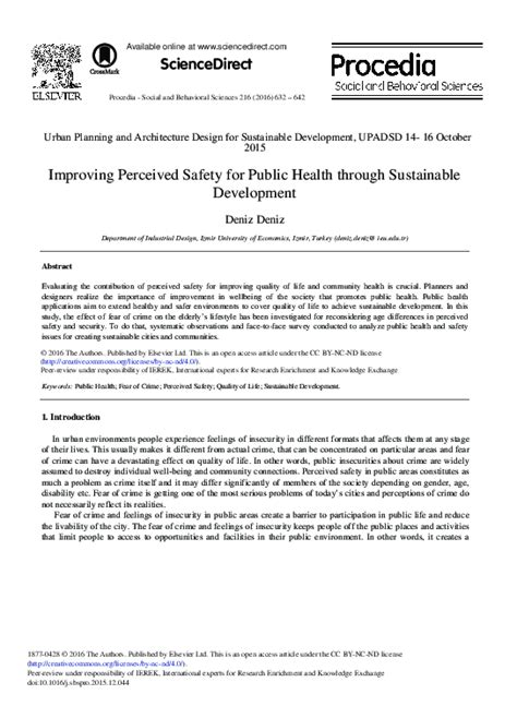 Pdf Improving Perceived Safety For Public Health Through Sustainable Development
