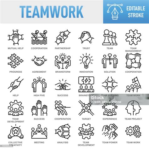 Teamwork Thin Line Vector Icon Set Pixel Perfect Editable Stroke For