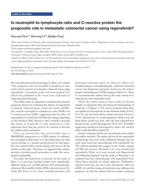 Pdf Is Neutrophil To Lymphocyte Ratio And C Reactive Protein The Prognostic Role In Metastatic