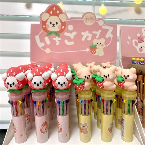 잿빛토끼 🍓🐻ɴᴇᴡ 딸기곰 10색 볼펜 멀티펜 제철 딸기곰 어여 데러가셔요오 귀염뽀짝