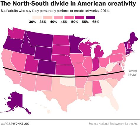 The 36th Parallel—a Geographic Divide In American Creativity [1484x1366] Mapporn