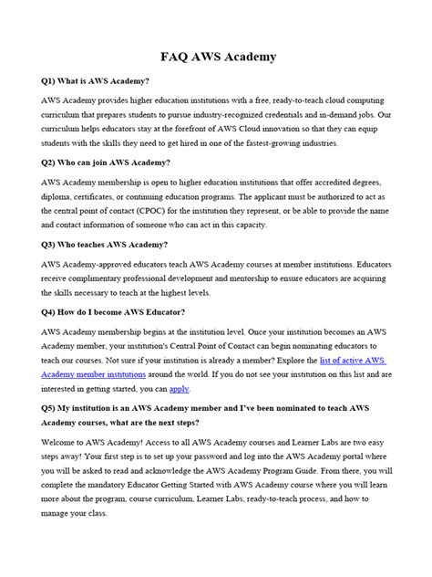 Faq Aws Academy Pdf Amazon Web Services Cloud Computing