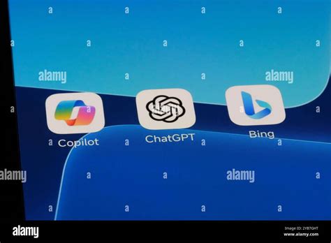 microsoft copilot openai chatgpt and microsoft bing app icons