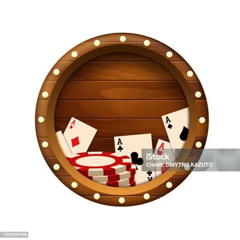 Cadre Rond En Bois Avec Des Jetons Et Des Cartes À Lintérieur Clipart