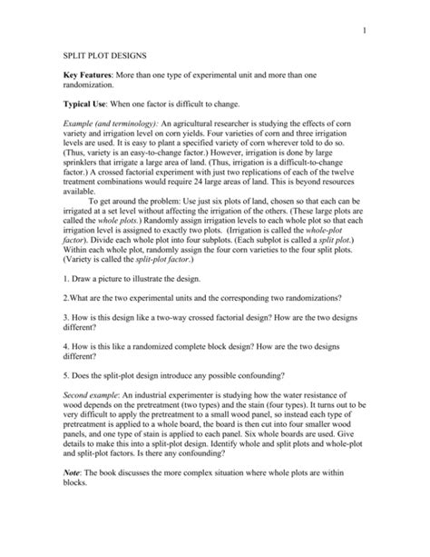 1 Split Plot Designs Key Features More Than One Type Of