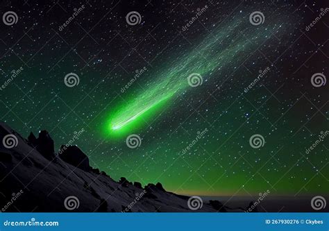 Green Comet In January February Over The City Generating Ai Stock