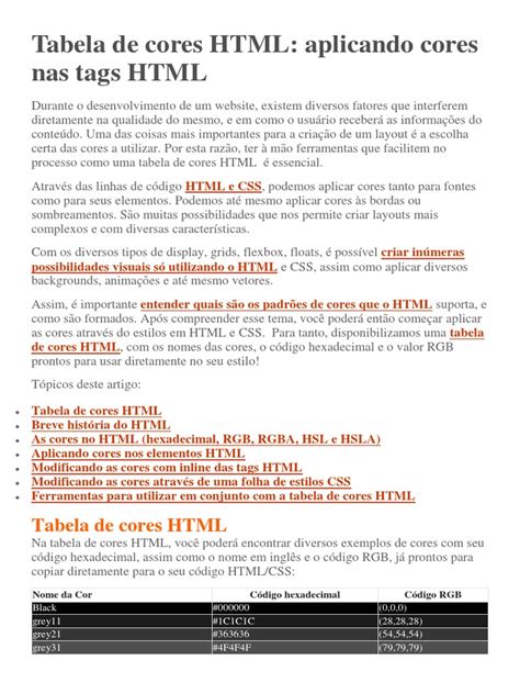 tabela de cores html aplicando cores nas tags html pdf