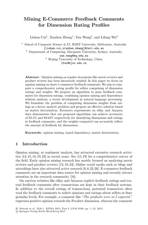 Pdf Mining E Commerce Feedback Comments For Dimension Rating Profiles
