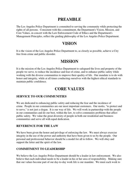 Preamble Of Lapd Pdf Police Integrity
