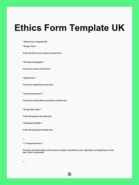 Ethics Form Template Uk
