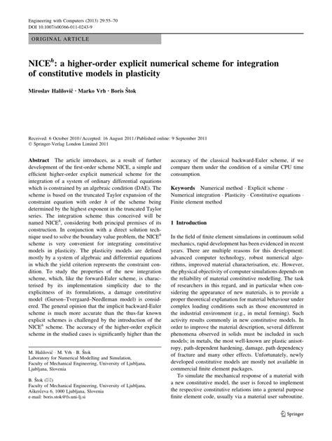 Pdf Nice H A Higher Order Explicit Numerical Scheme For Integration