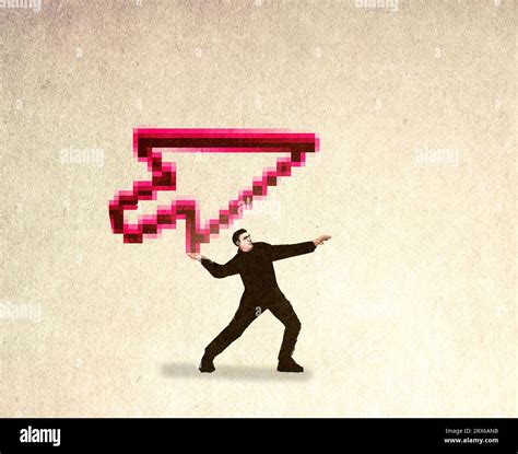 Illustration Of Man Throwing Oversized Cursor Symbolizing Cyber Attack