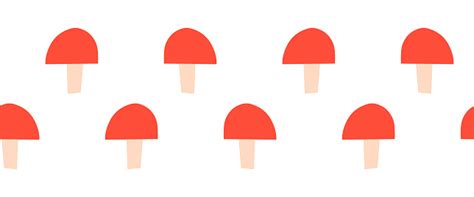 버섯 두꺼비 도구 빨간색 흰색 원활한 벡터 테두리 귀여운 곰팡이 식물 수평 반복 패턴 패브릭 트림 풋터 헤더 디바이더 배너 리본 덕트 테이프용 자연 텍스처 가을에 대한 스톡