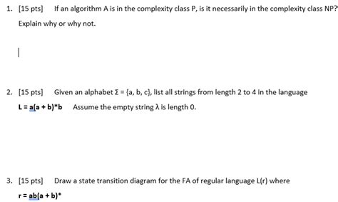 solved 1 [15 pts] if an algorithm a is in the complexity