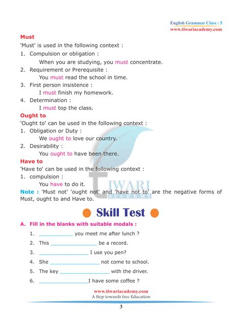 Class 5 English Grammar Chapter 9 Modals Use Of Could May Can Etc