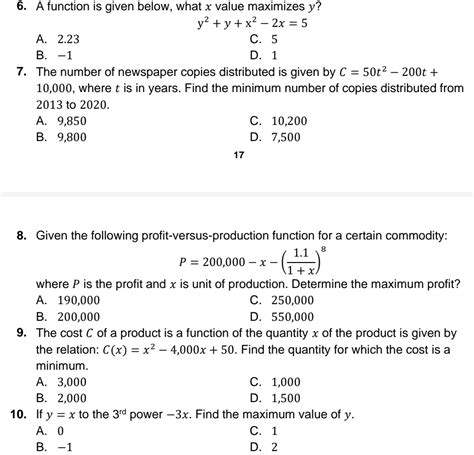 6 A Function Is Given Below What X Value Maximizes Y Y2 Yx2 2x 5 A 223 C B 1 D The Number Of