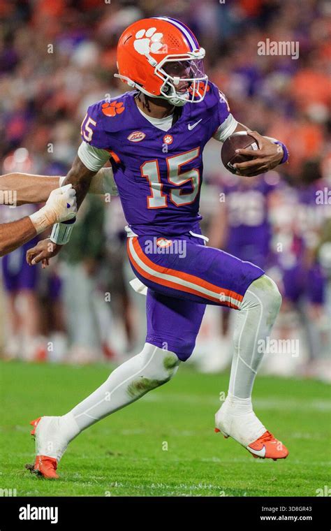 Clemson Quarterback Chris Denson 15 Runs With The Ball During An Ncaa