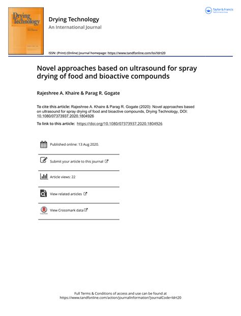 Pdf Novel Approaches Based On Ultrasound For Spray Drying Of Food And Bioactive Compounds