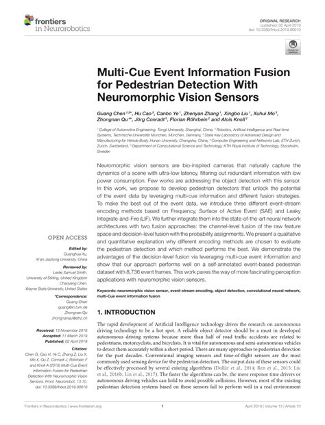 Pdf Multi Cue Event Information Fusion For Pedestrian Detection With Neuromorphic Vision Sensors