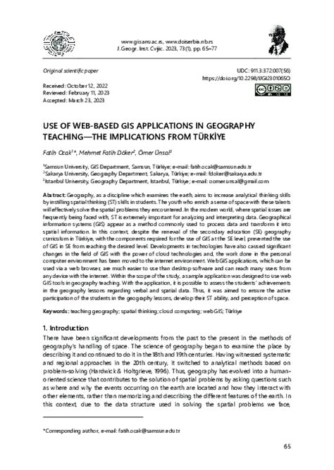 Pdf Use Of Web Based Gis Applications In Geography Teaching—the Implications From Türkiye