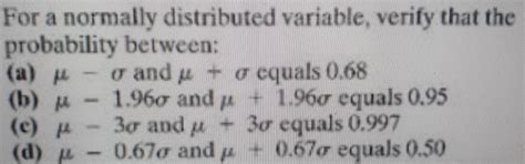 Solved For A Normally Distributed Variable Verify That The