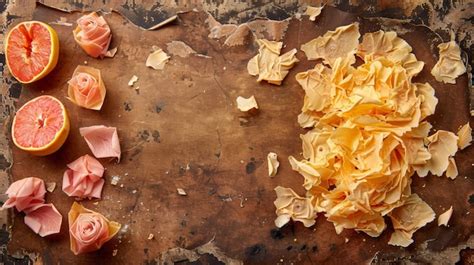 Premium Photo A Table With A Pile Of Orange Peels And A Few Slices Of
