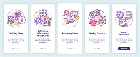 Disease Monitoring Steps Onboarding Mobile App Screen Walkthrough 5 Steps Editable Graphic