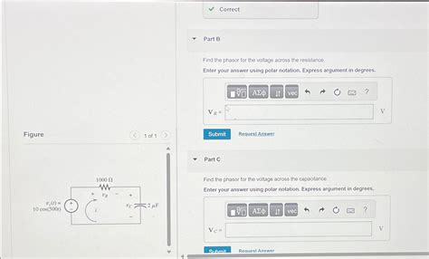 Solved Correctpart Bfind The Phasor For The Voltage Across