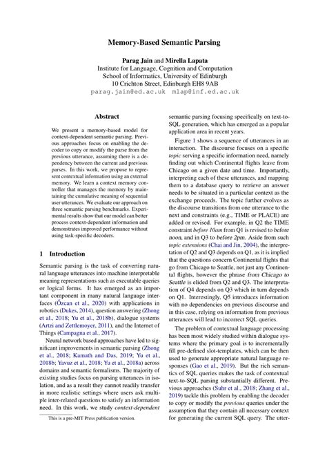 Pdf Memory Based Semantic Parsing