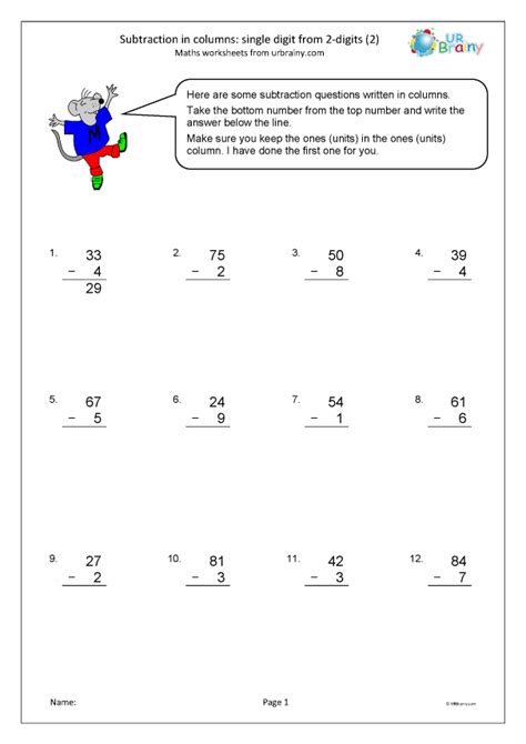 Subtracting In Columns 1 Digit From 2 Digits 2 Subtraction Year 2