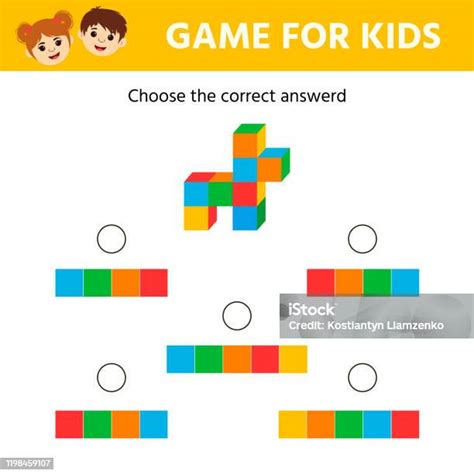 어린이 활동 시트입니다 큐브 타워의 상단 뷰는 어떤 모습입니다 개발에 대한 스톡 벡터 아트 및 기타 이미지 개발 개체 그룹