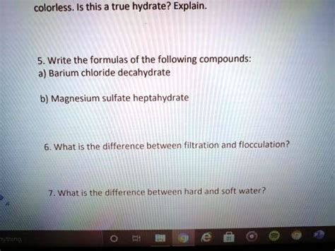 Solved Text Colorless Is This A True Hydrate Explain 5 Write The