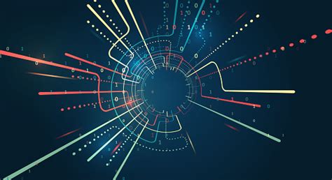 어두운 배경에서 많은 양의 데이터를 정렬합니다 정보의 흐름을 구조화합니다 데이터 분석 개념 미래 지향적 인 파일 구성 테크놀로지에 대한 스톡 벡터 아트 및 기타 이미지