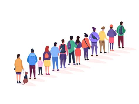 Back Stand Queue Queueing People Crowd Long Line In Public Bathroom