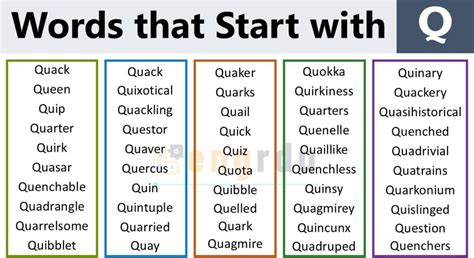500 Words That Start With Q Q Words List In English Engrdu