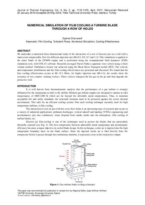 Pdf Numerical Simulation Of Film Cooling A Turbine Blade Through A