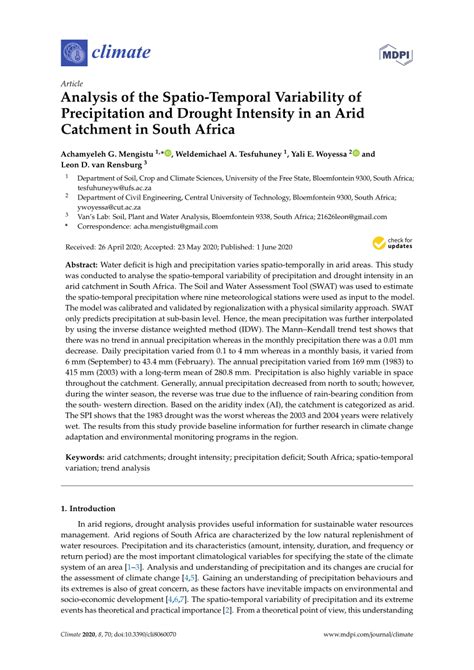 Pdf Analysis Of The Spatio Temporal Variability Of Precipitation And Drought Intensity In An