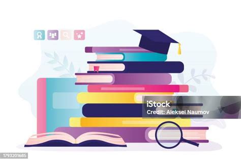 지식 지능 및 사고력을 얻기 위한 책 읽기 평생 학습 개인 성장을 위한 학습 교육 개념 학습 과정 교과서 더미 개발에 대한 스톡 벡터 아트 및 기타 이미지 Istock