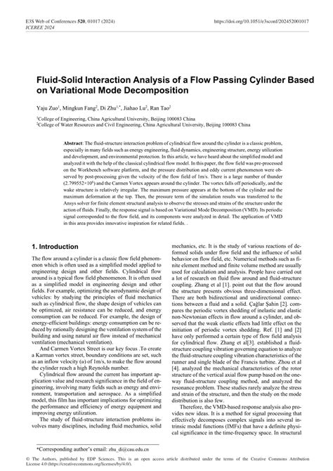 Pdf Fluid Solid Interaction Analysis Of A Flow Passing Cylinder Based
