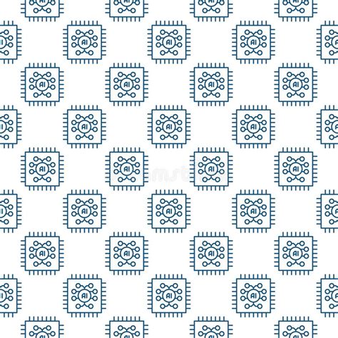 Ai Computer Chip Vector Artificial Intelligence Tech Thin Line Seamless Pattern Stock Vector