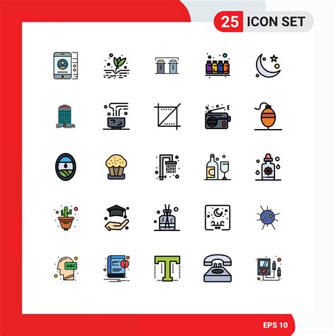 Editable Vector Line Pack Of 25 Simple Filled Line Flat Colors Of Crescent Printing Salt Ink