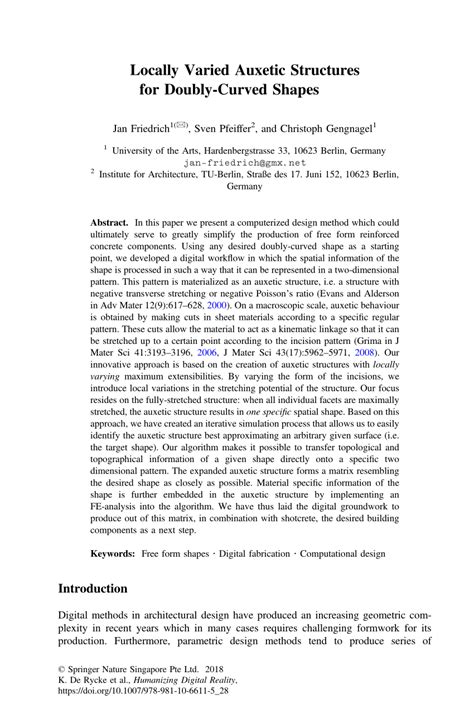 Pdf Locally Varied Auxetic Structures For Doubly Curved Shapes