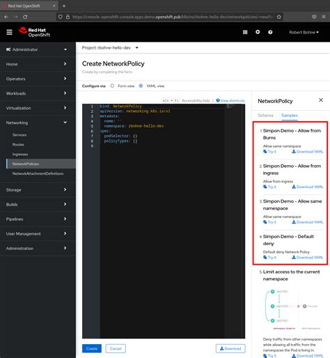 network policy demo openshift examples