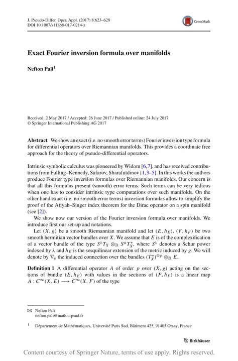 Exact Fourier Inversion Formula Over Manifolds Request Pdf