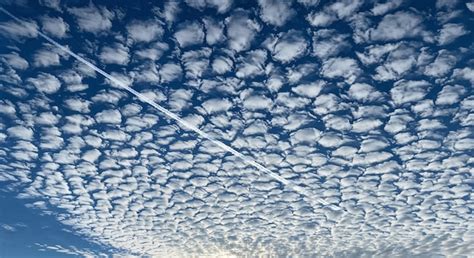 밝은 파란 하늘 에 있는 알토쿠루스 구름 과 콘트레일 Ai 생성 이미지