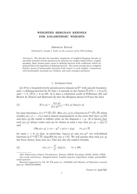 Pdf Weighted Bergman Kernels For Logarithmic Weights