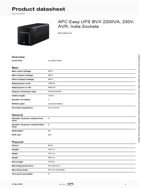 Easy UPS - BVX2200LI-IN | PDF