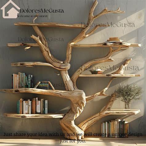 Custom Rustic Bookshelf Made Of Natural Wood Decorative Floating