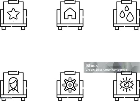 웹 사이트 앱 기사 상점 광고에 대한 현대 흑백 기호 편집 가능한 획 별 집 물 방울 여자 기어 톱니바퀴 캔버스에 눈의 아이콘으로 설정된 벡터 아이콘 간판에 대한 스톡 벡터